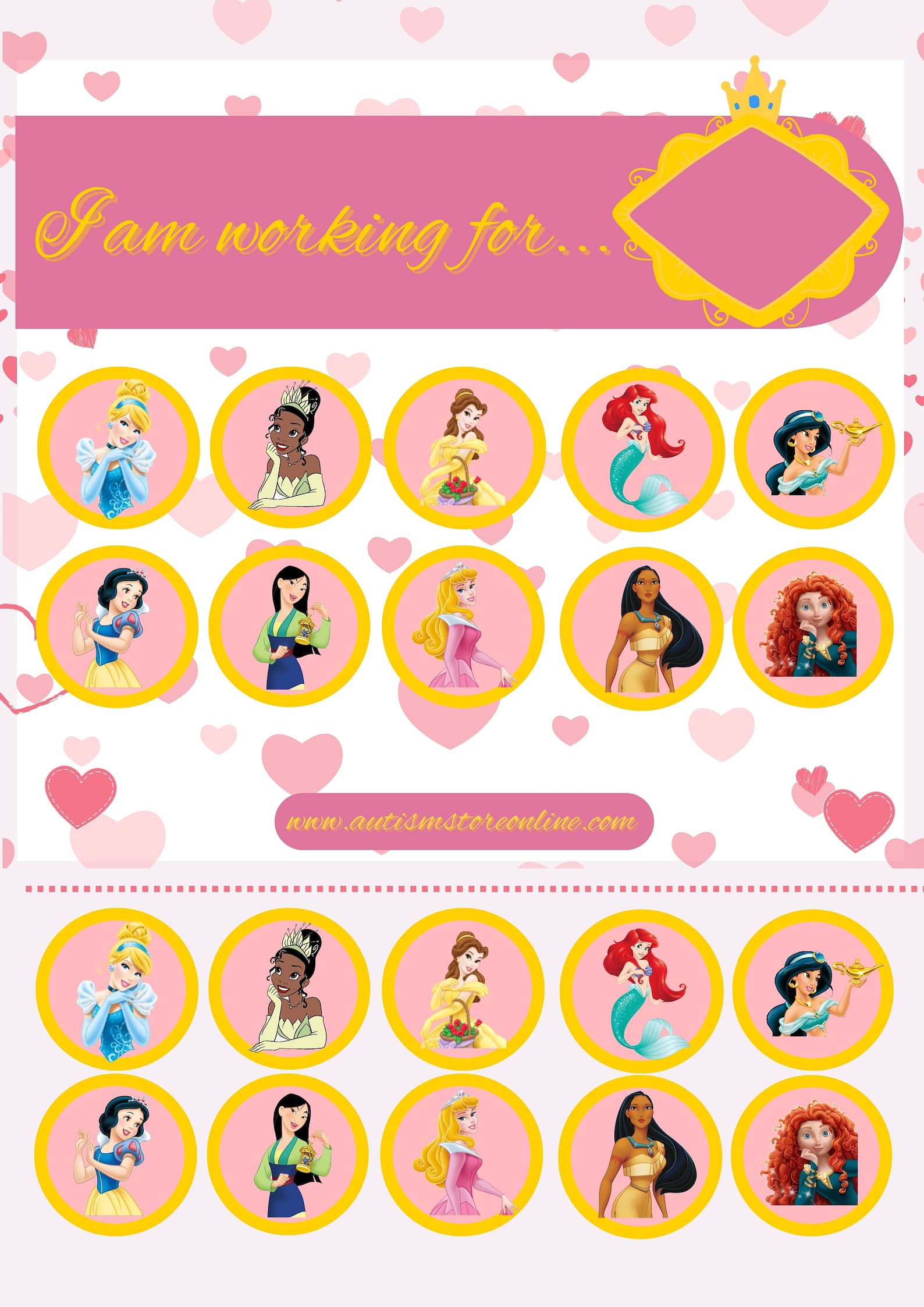 Princess Token Board, Princess Token Chart, Autism, SPED, Special ...