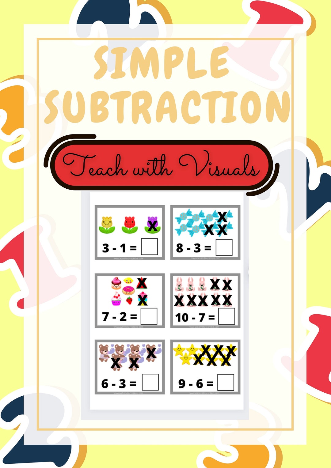 Simple Subtraction With Visuals / SPED / Autism / Special Education - Etsy