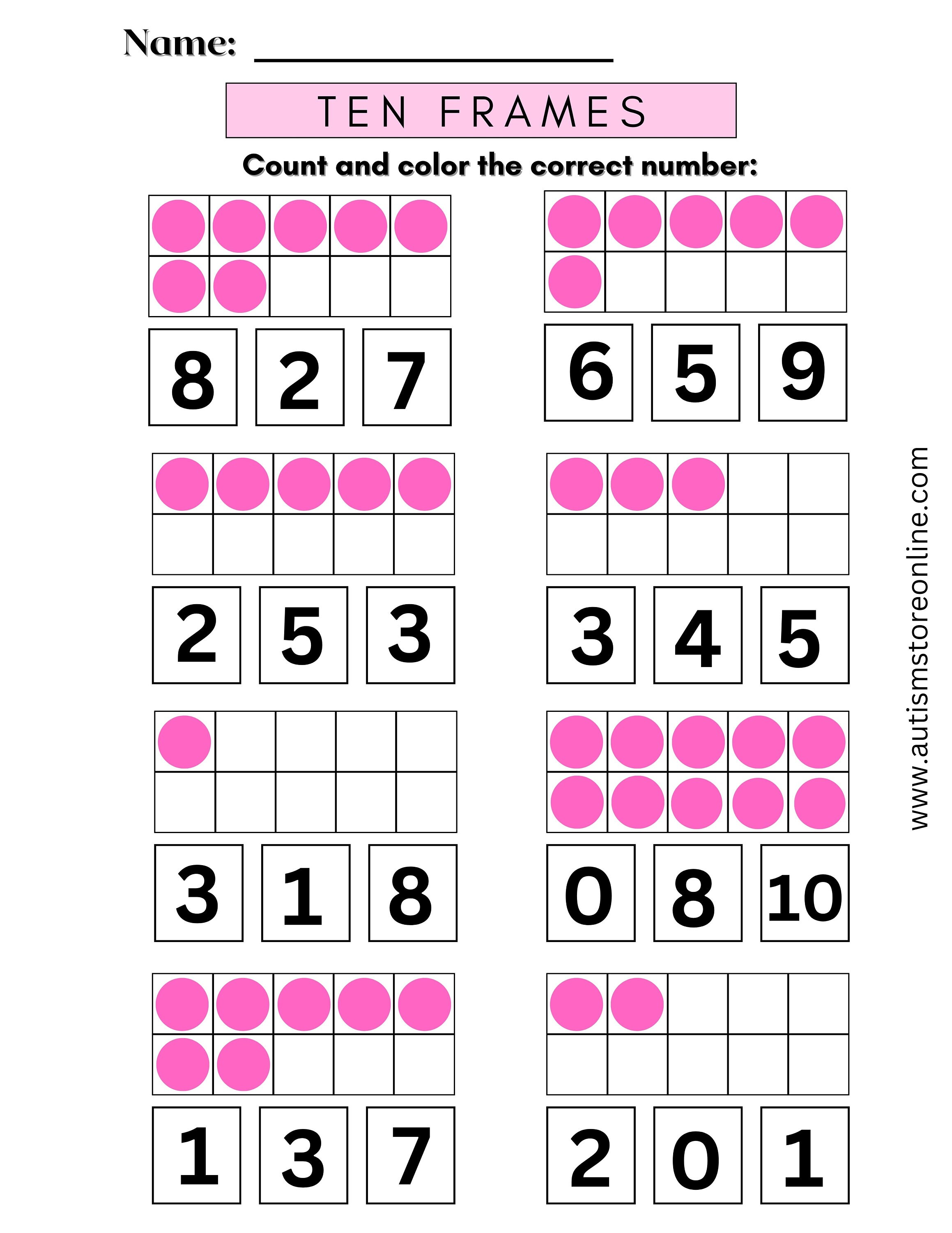 Ten Frame Worksheets, Math, Elementary Math, Special Education, SPED ...