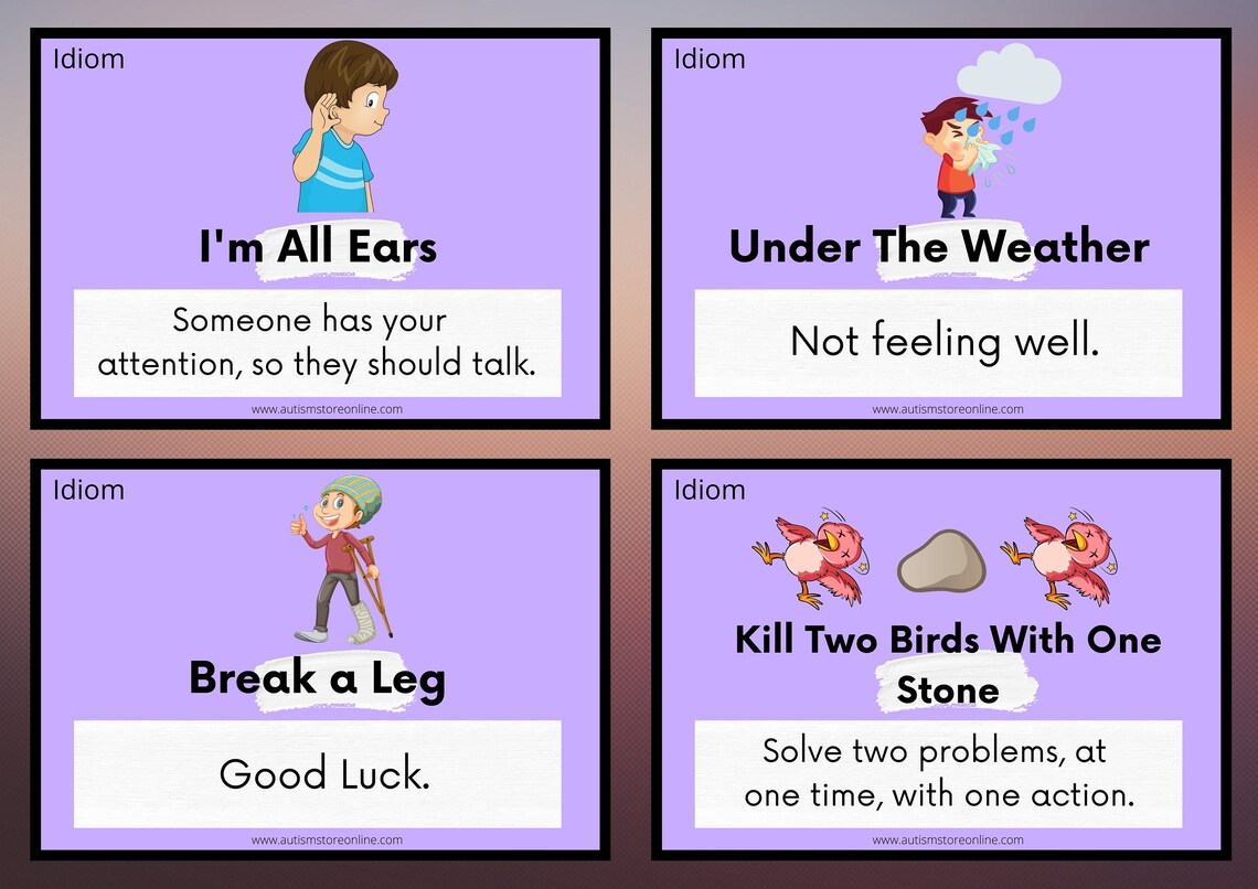Idioms for Children, Idiom Card, Idioms Autism, Learning Idioms, Autism ...