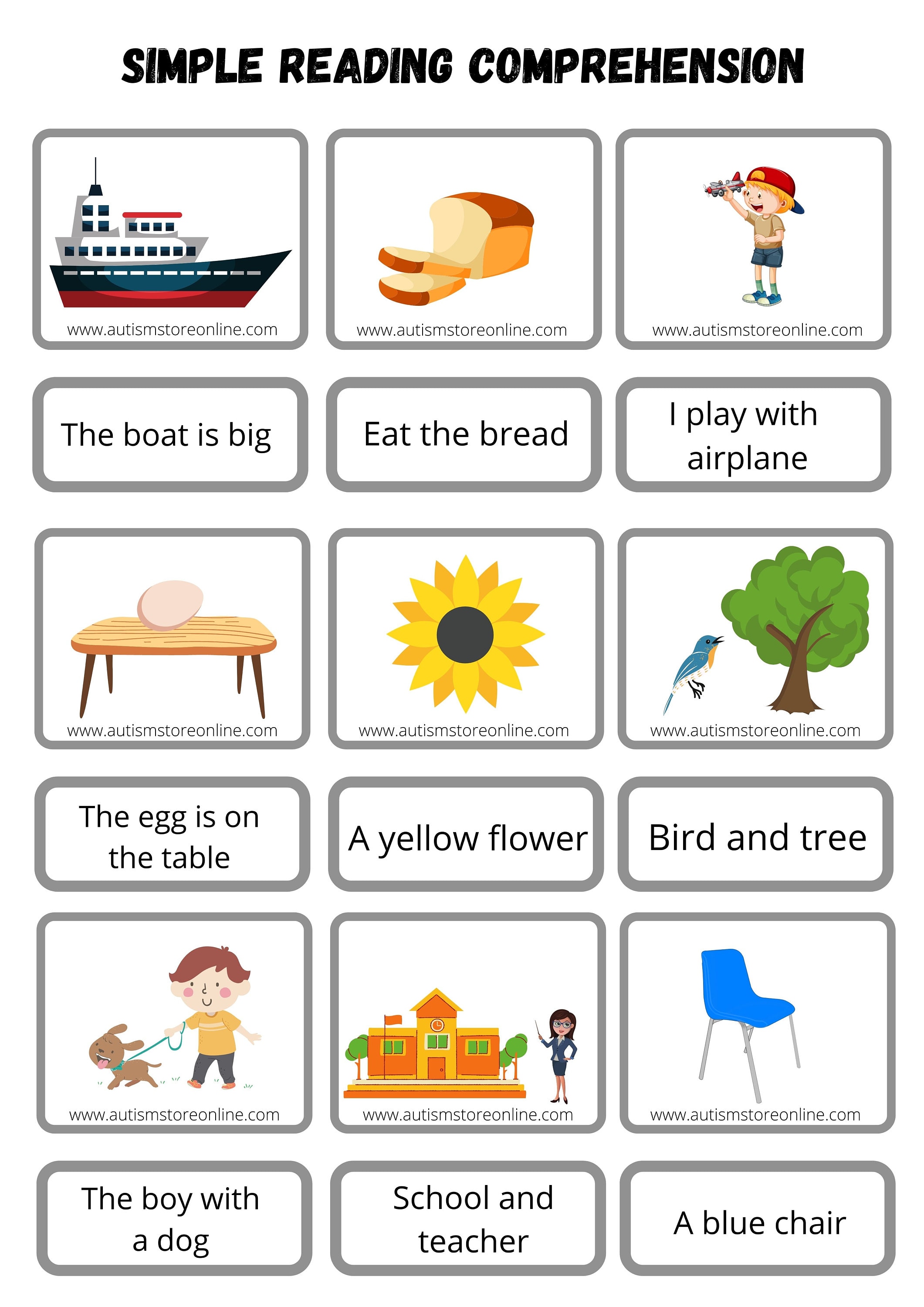 Simple Reading Comprehension With Pictures / Reading / Autism / SPED ...