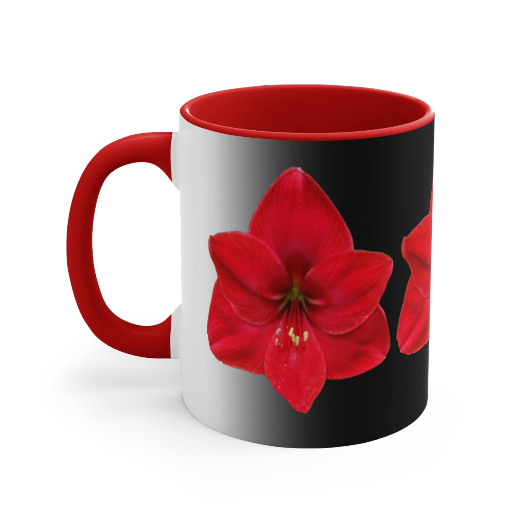 Amaryllis Floral Mug With 3 Red Amaryllis Flowers With Black Fade ...