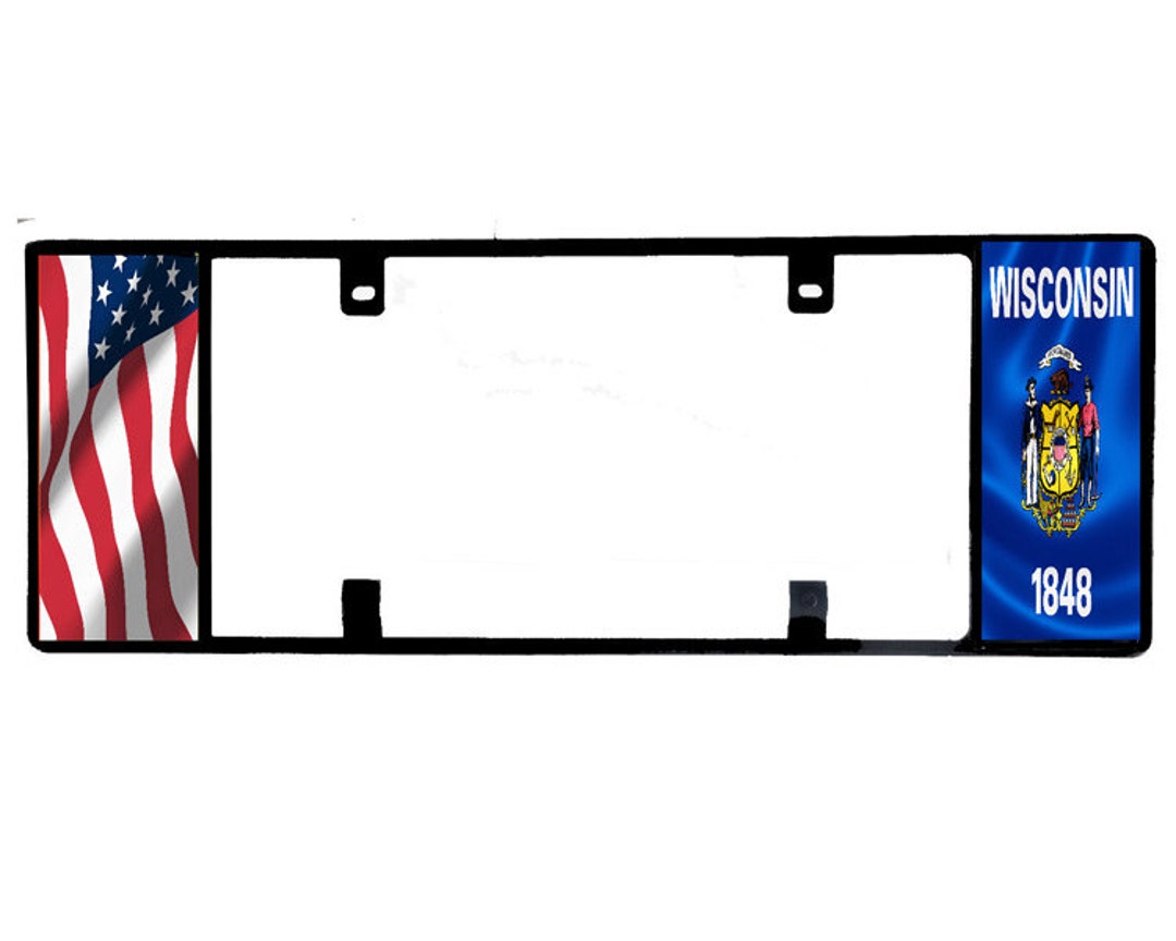 Wisconsin & USA Flag License Plate Picture Frame, Street Legal, UV ...