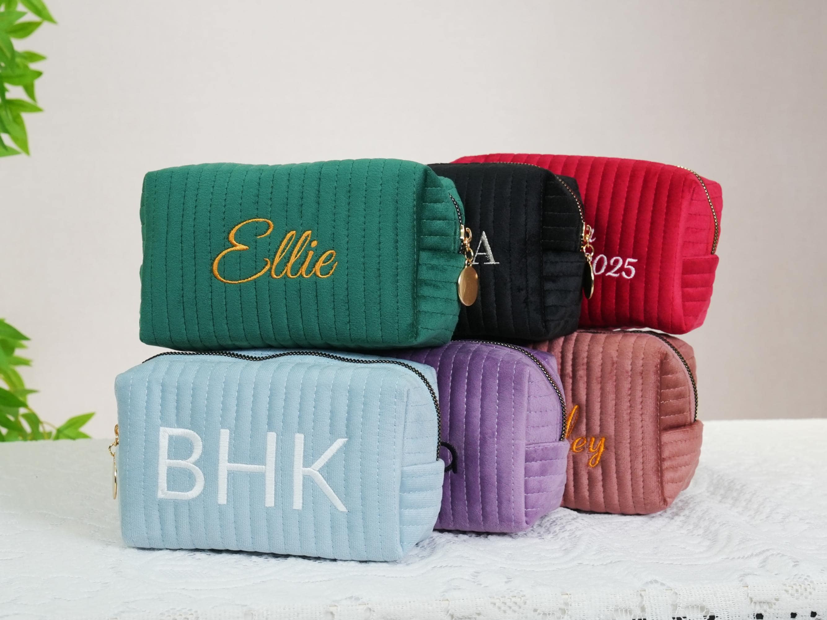 Personalized Velvet Makeup Bag – Custom Monogram Embroidered Cosmetic ...