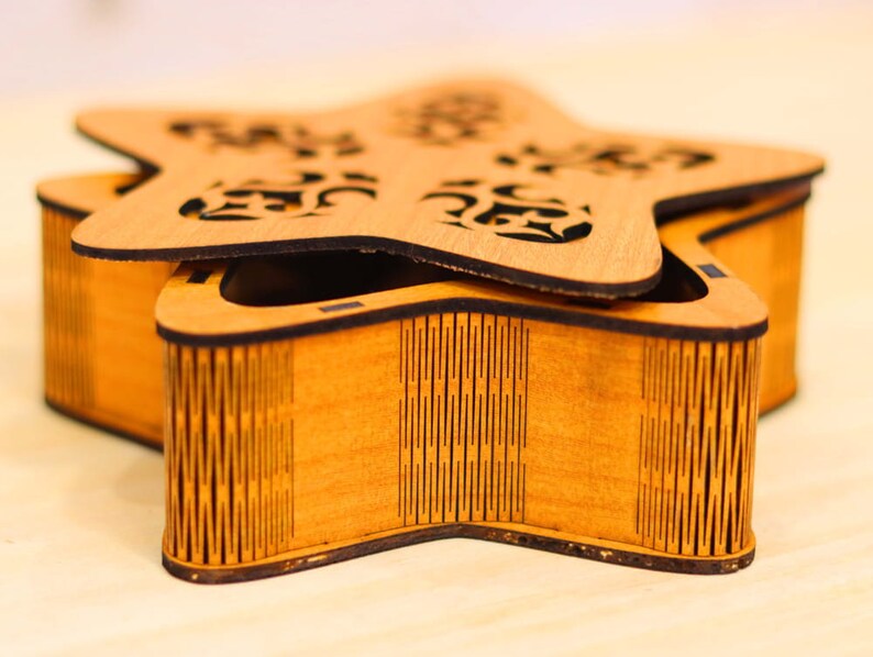 Enchanting Laser Cut Wooden Star-shaped Box With Lid: A Celestial Gift ...