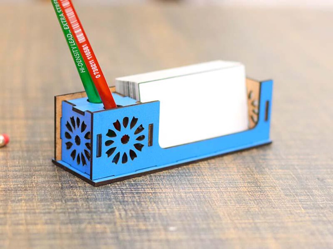 Laser Cut Pen and Pencil Stand With Business Card Holder, Digital ...