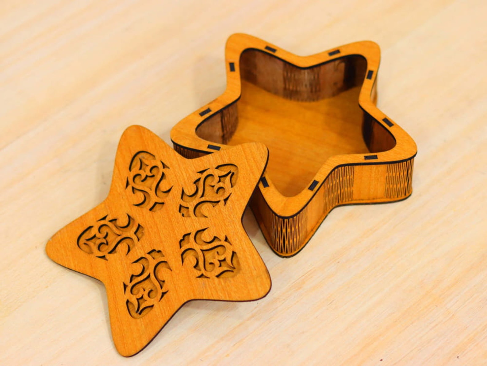 Enchanting Laser Cut Wooden Star-shaped Box With Lid: A Celestial Gift ...