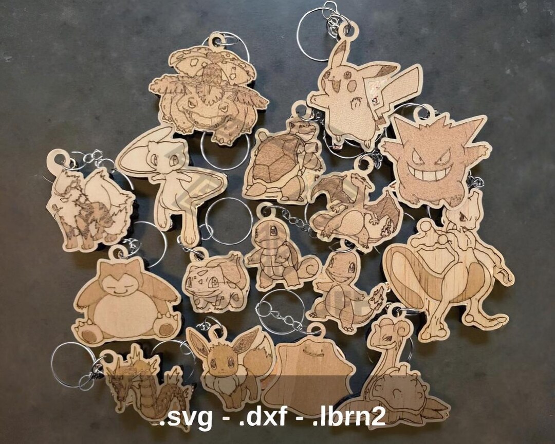 Pokémon Wooden Keychain Set 110 Scale - 16 Laser-cut Designs ...