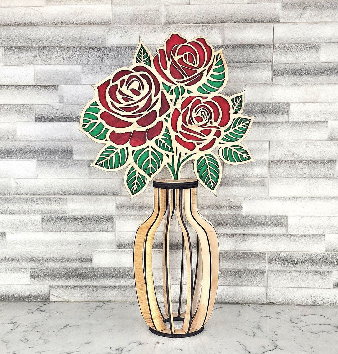 Wooden Vase With Roses - Exclusive Digital Design for CNC Laser Cutting ...