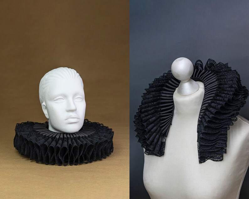 Elizabethan Neck Lace Collar Black Ruff Historical Tudor Ruffled ...