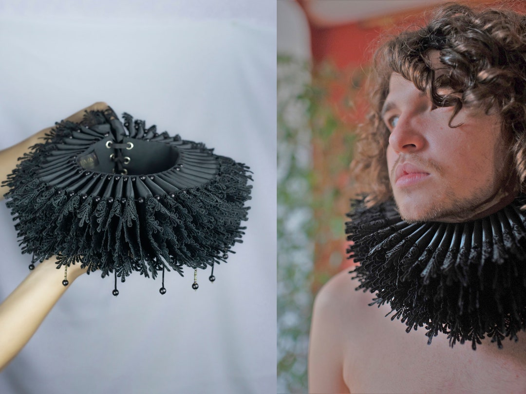 Black Ruff - Elizabethan Collar - Black Pearls Accessories - Historical ...