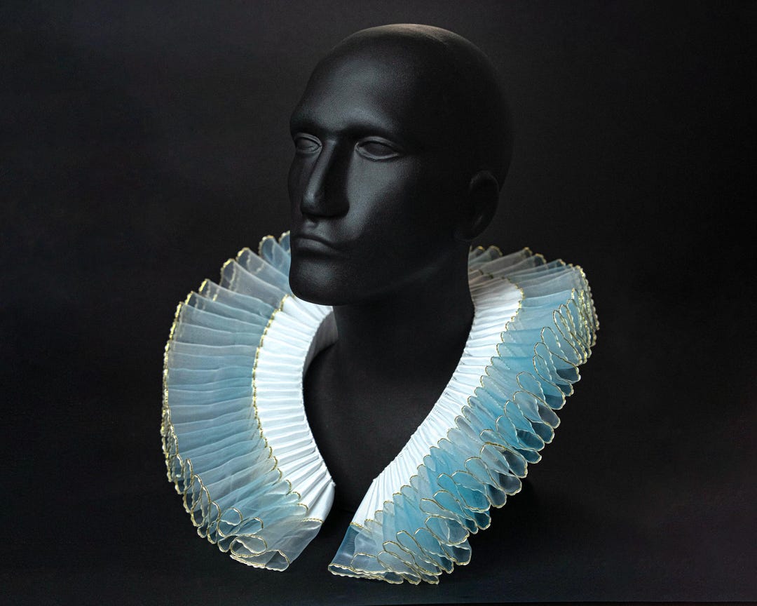 Elizabethan Neck Lace Collar - White Ruff - Blue Transparent Lace ...