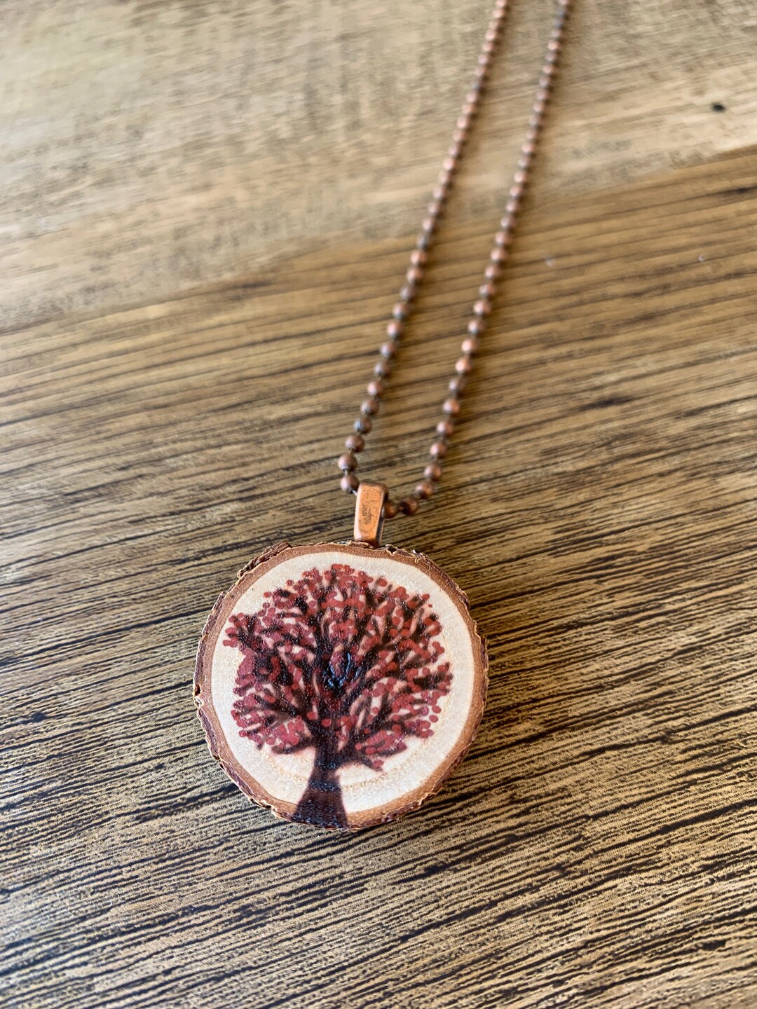 Hand Drawn Enchanted Tree Pendant Dark Pink - Etsy
