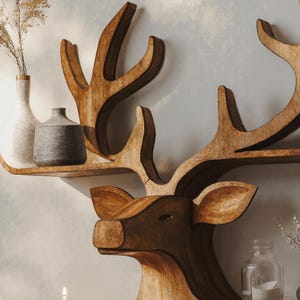 Handmade Wooden Deer Head Wall Shelf Rustic Floating Bookshelf ...