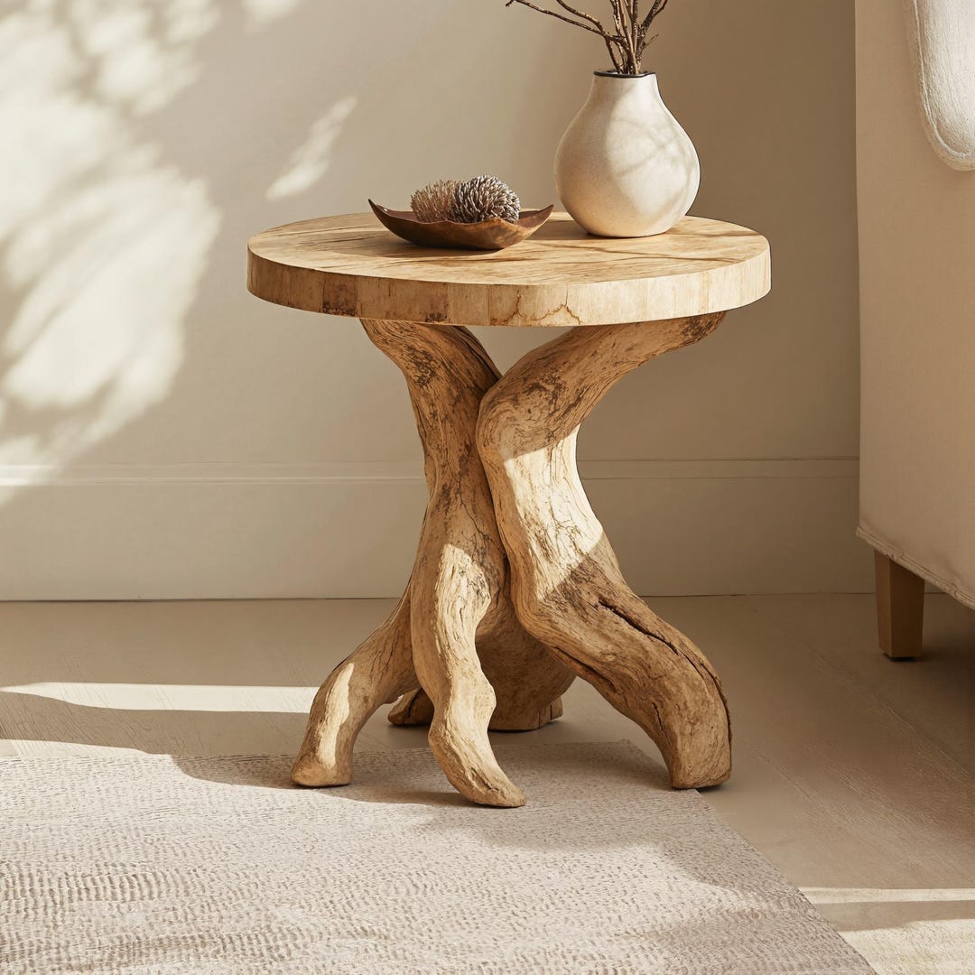 Solid Wood End Table Farmhouse Round End Table Live Edge End Table ...