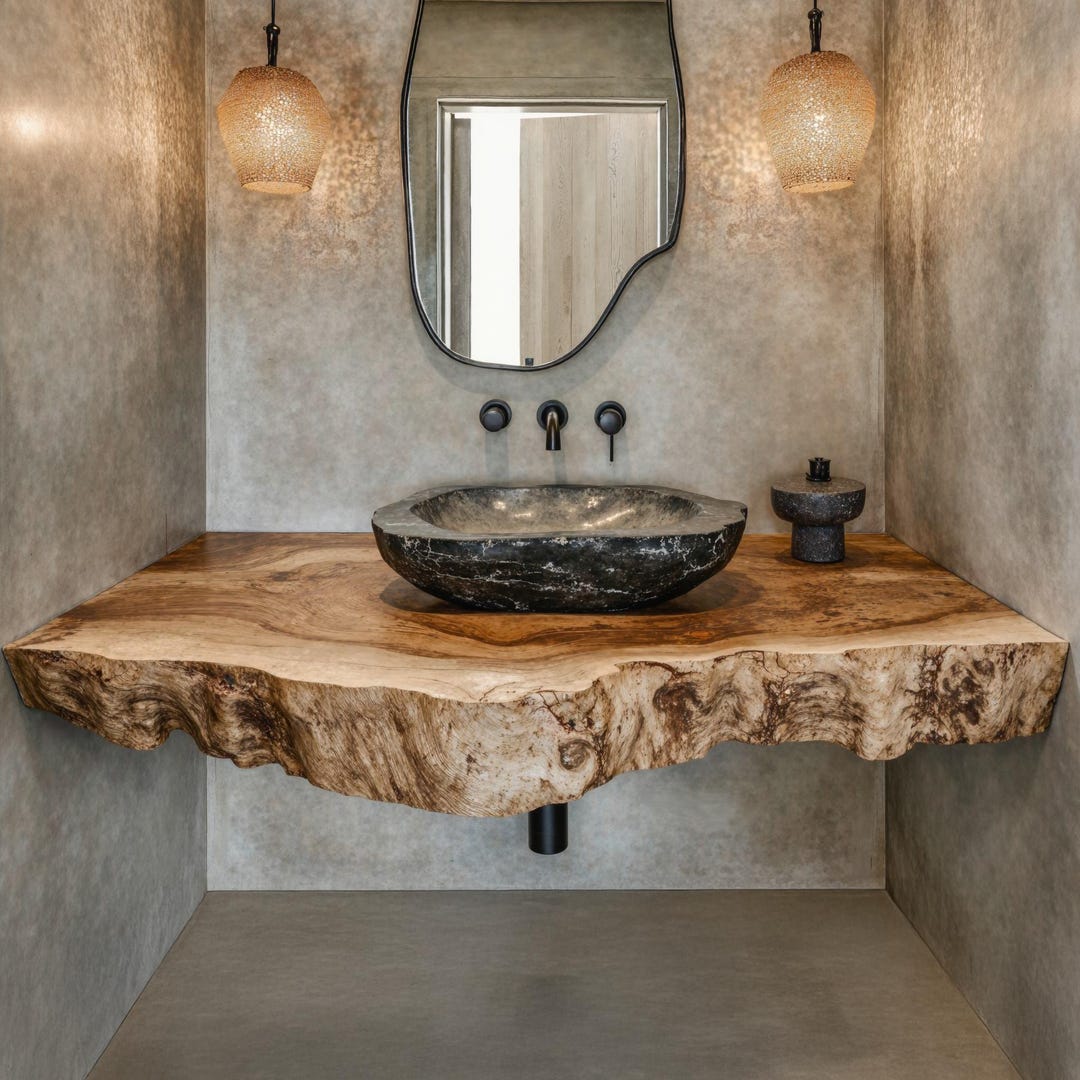 Handcrafted Live Edge Bathroom Vanity Shelf Rustic Floating Vanity Desk ...