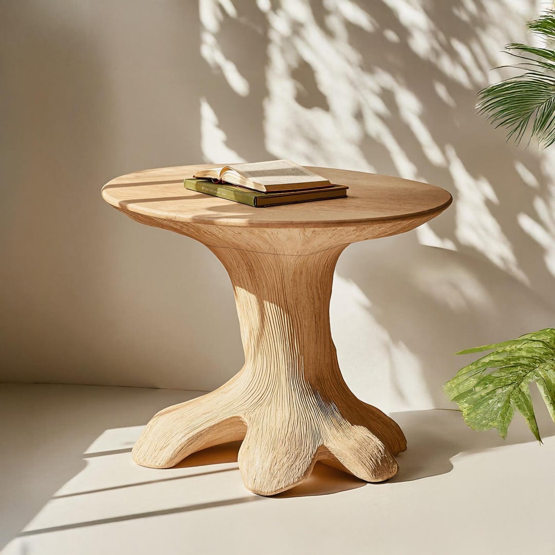 Solid Wood Mushroom End Table Farmhouse Round End Table Live Edge End ...