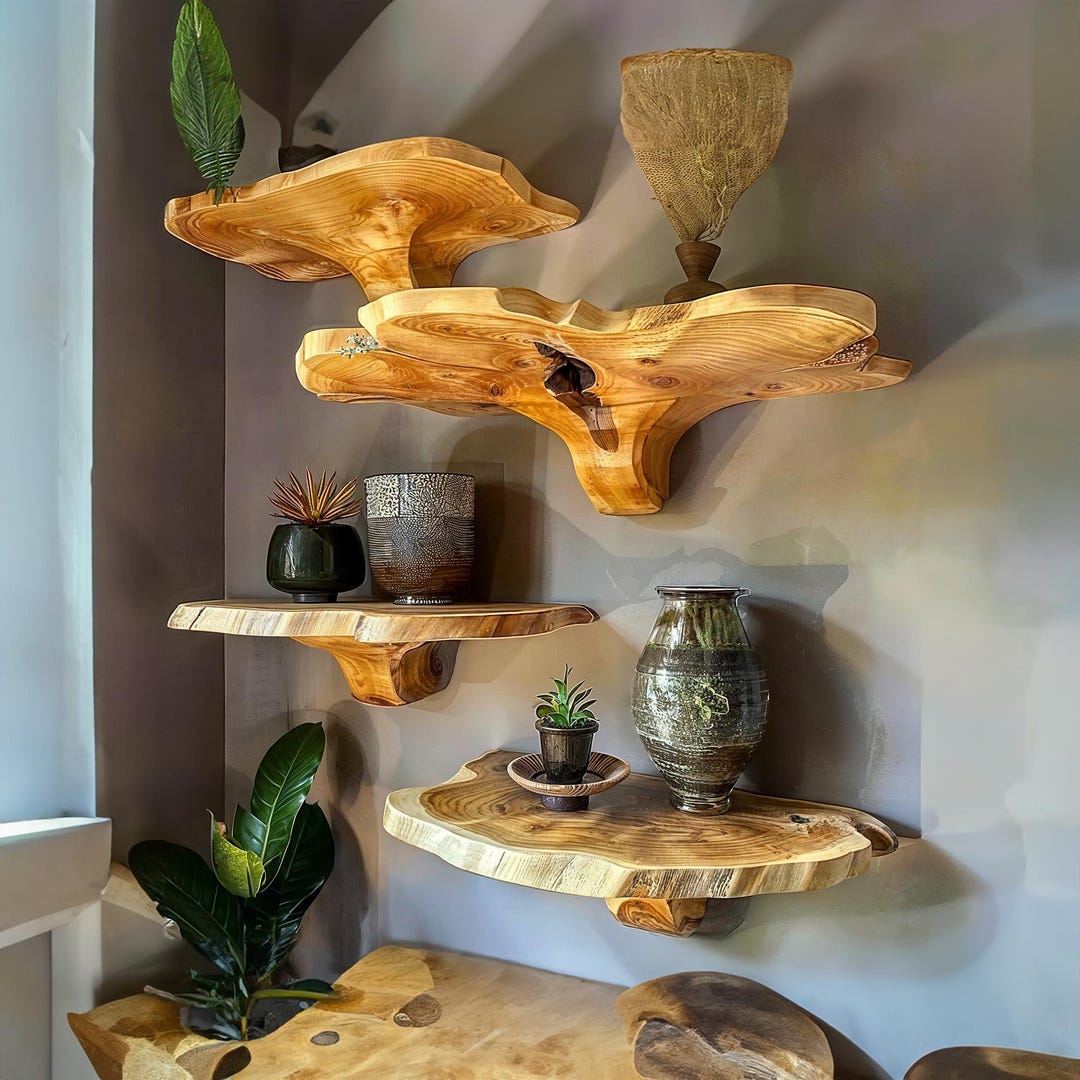 Rustic Mushroom Live Edge Shelf Mushroom Wall Decor Handcrafted ...