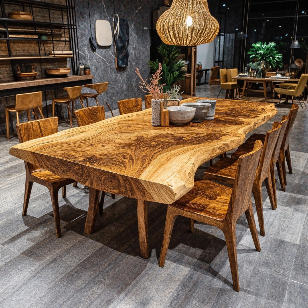 Handcraft Solid Wood Dining Table Live Edge Kitchen Table Modern Wood ...