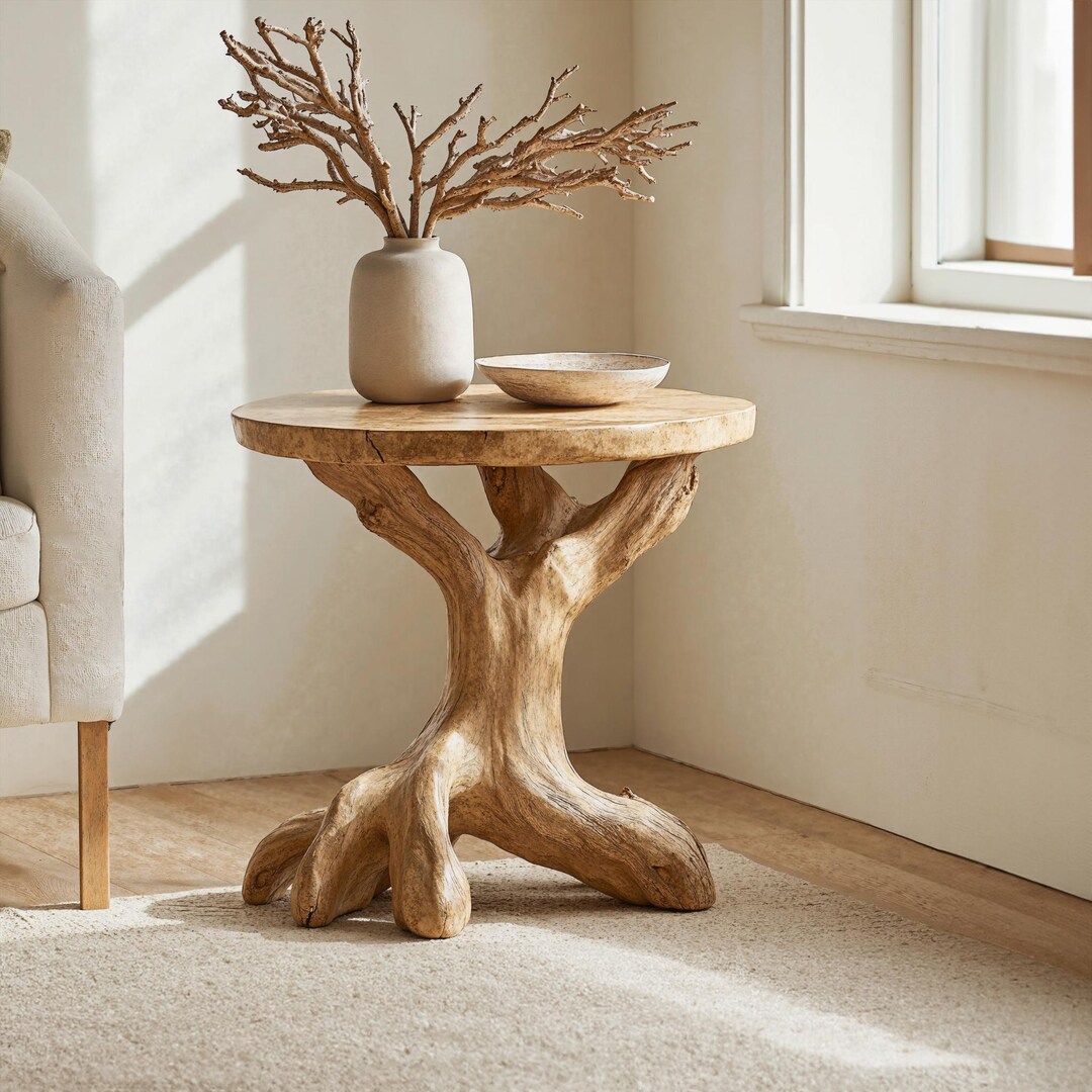 Farmhouse Round End Table Live Edge End Table Solid Wood End Table ...