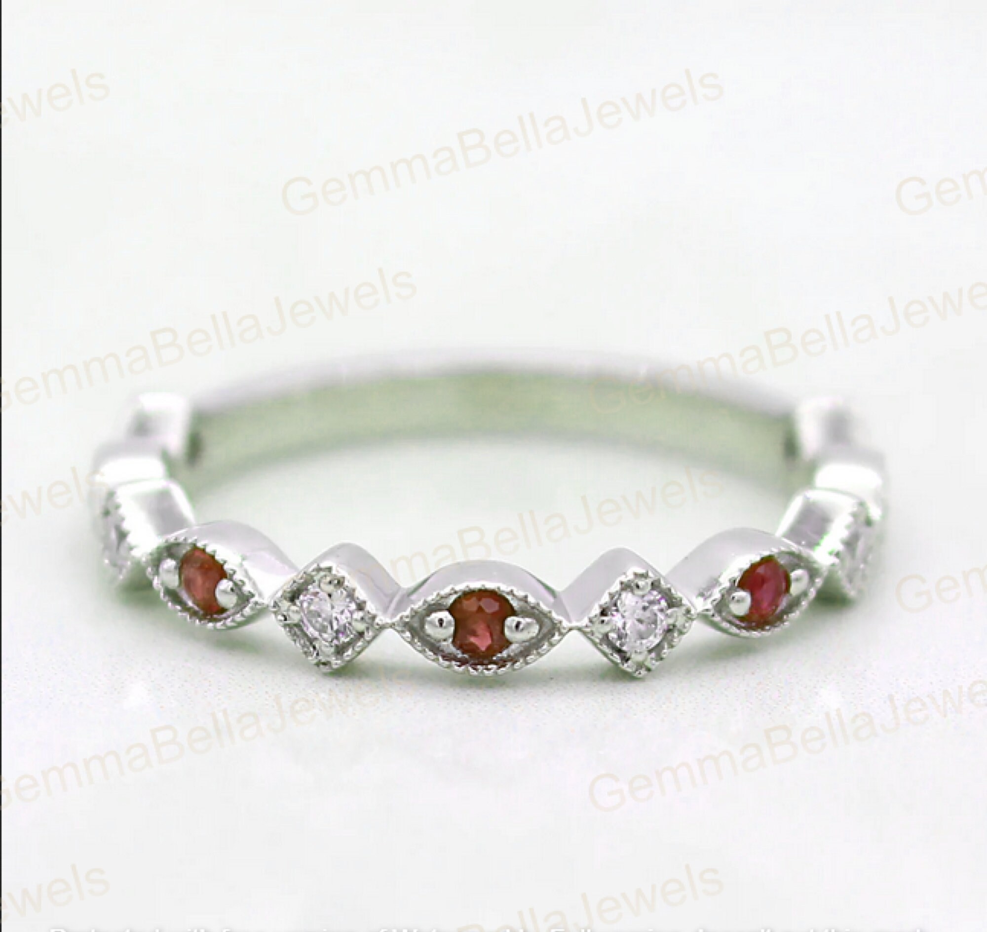 Round Natural Garnet Stackable Eternity Band in Sterling Silver, Garnet ...
