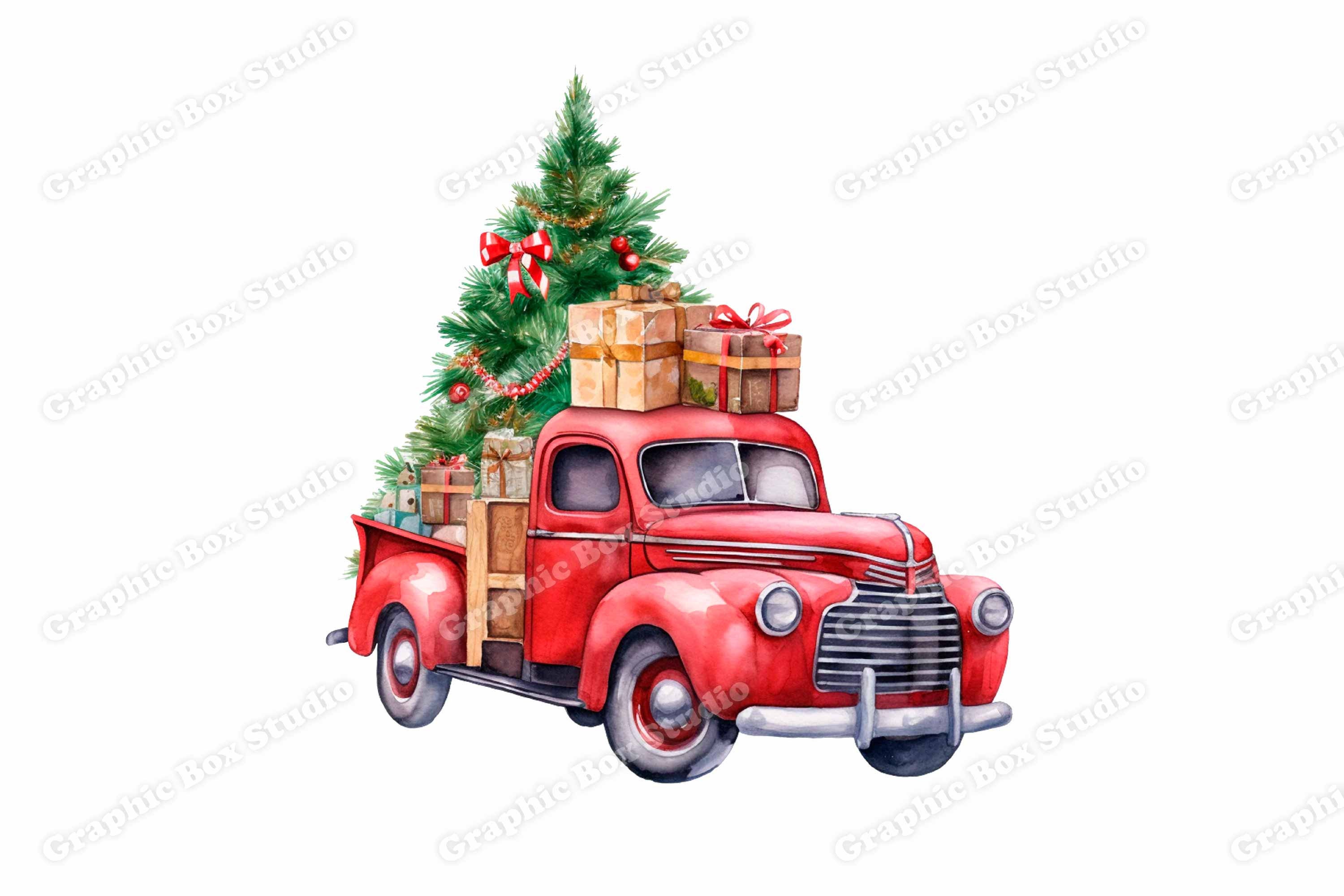 Christmas Truck Clipart PNG, Watercolor Vintage Christmas Illustration ...