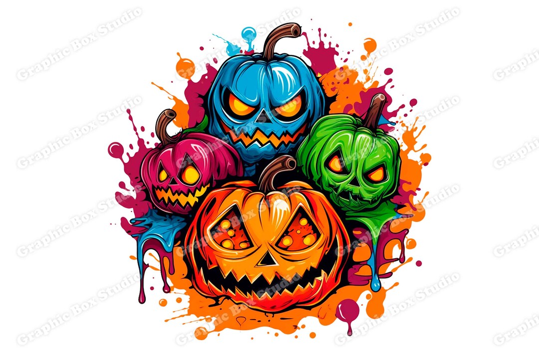 Halloween Pumpkin PNG, Scary, Digital Art Clipart, Colorful Sublimation ...