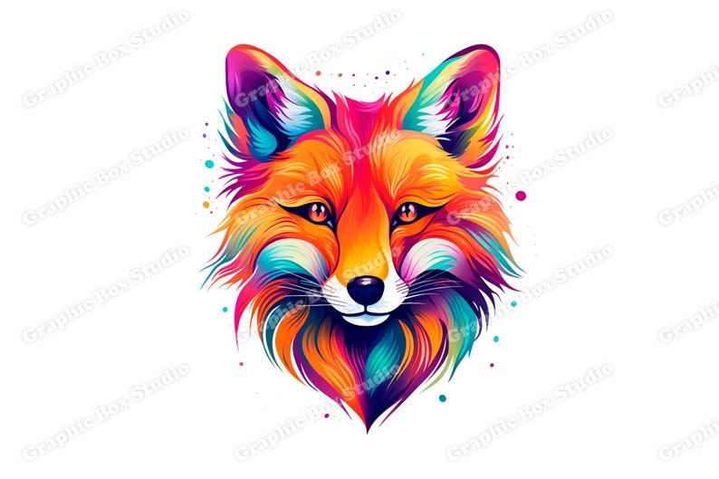 Fox PNG | Colorful Fox Head | Fox Shirt Sublimation | Fox Portrait ...
