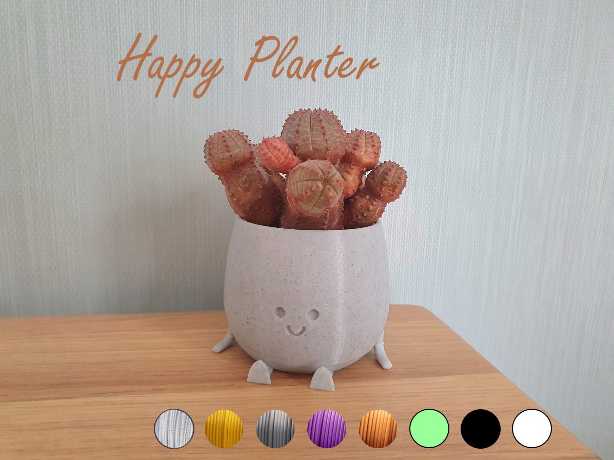 3D Printed Happy Planter - Bio-based PLA Material - Cute Face / Head ...
