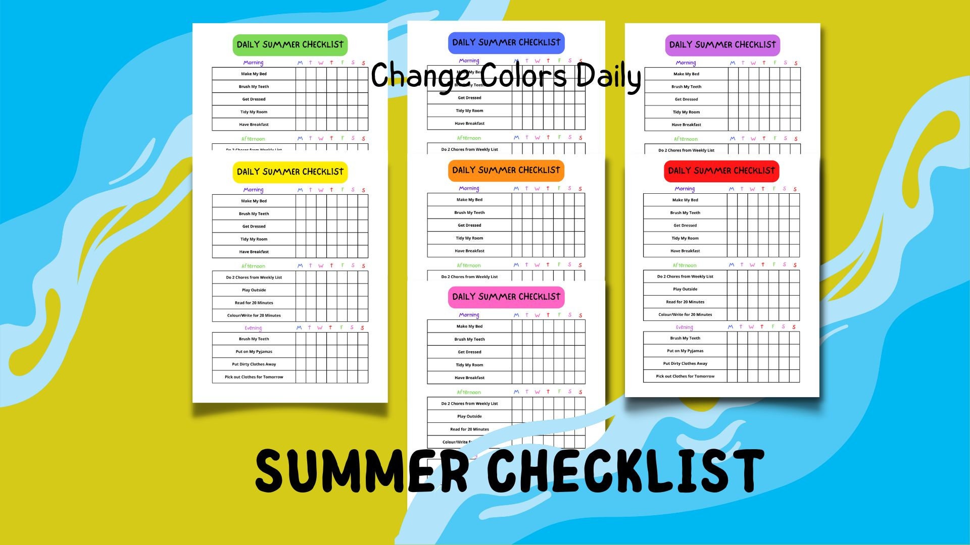 Printable & Editable Kids Summer Checklist | Summer Routine Chart ...