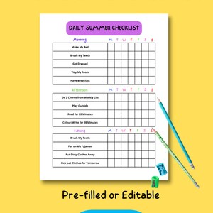 Printable & Editable Kids Summer Checklist | Summer Routine Chart ...