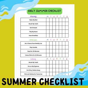 Printable & Editable Kids Summer Checklist | Summer Routine Chart ...