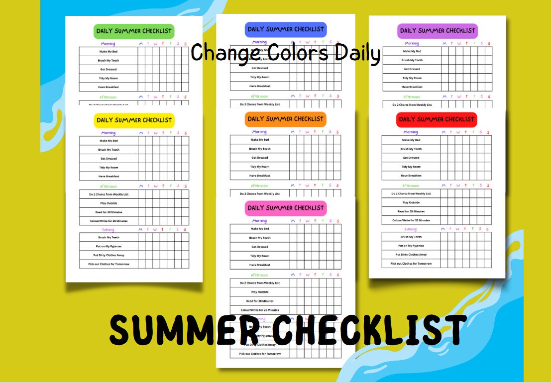 Printable & Editable Kids Summer Checklist | Summer Routine Chart ...