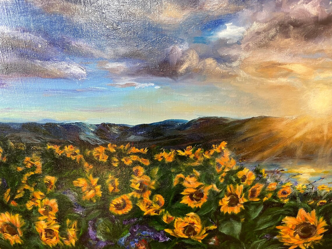 Sunset, Sunflowers Oil Painting - Etsy