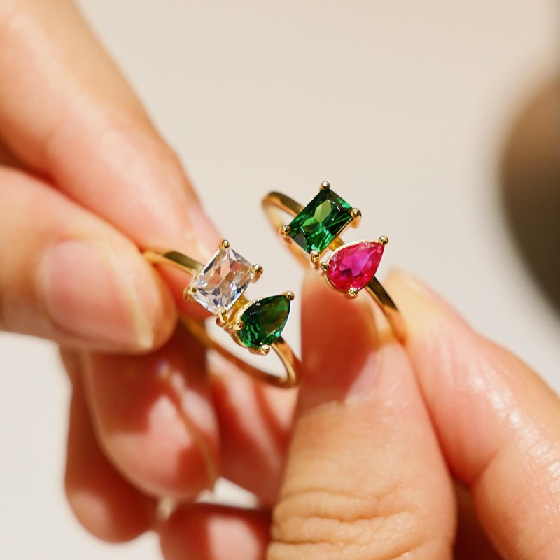 Two Birthstone Ring - Etsy