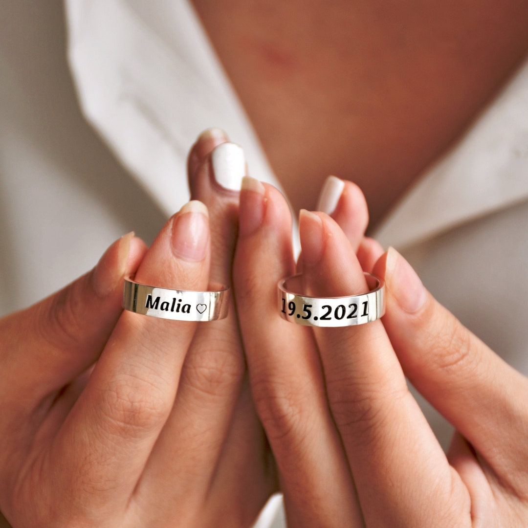 Personalized Split Open Style Stacked Rings, Custom Engraved Rings ...