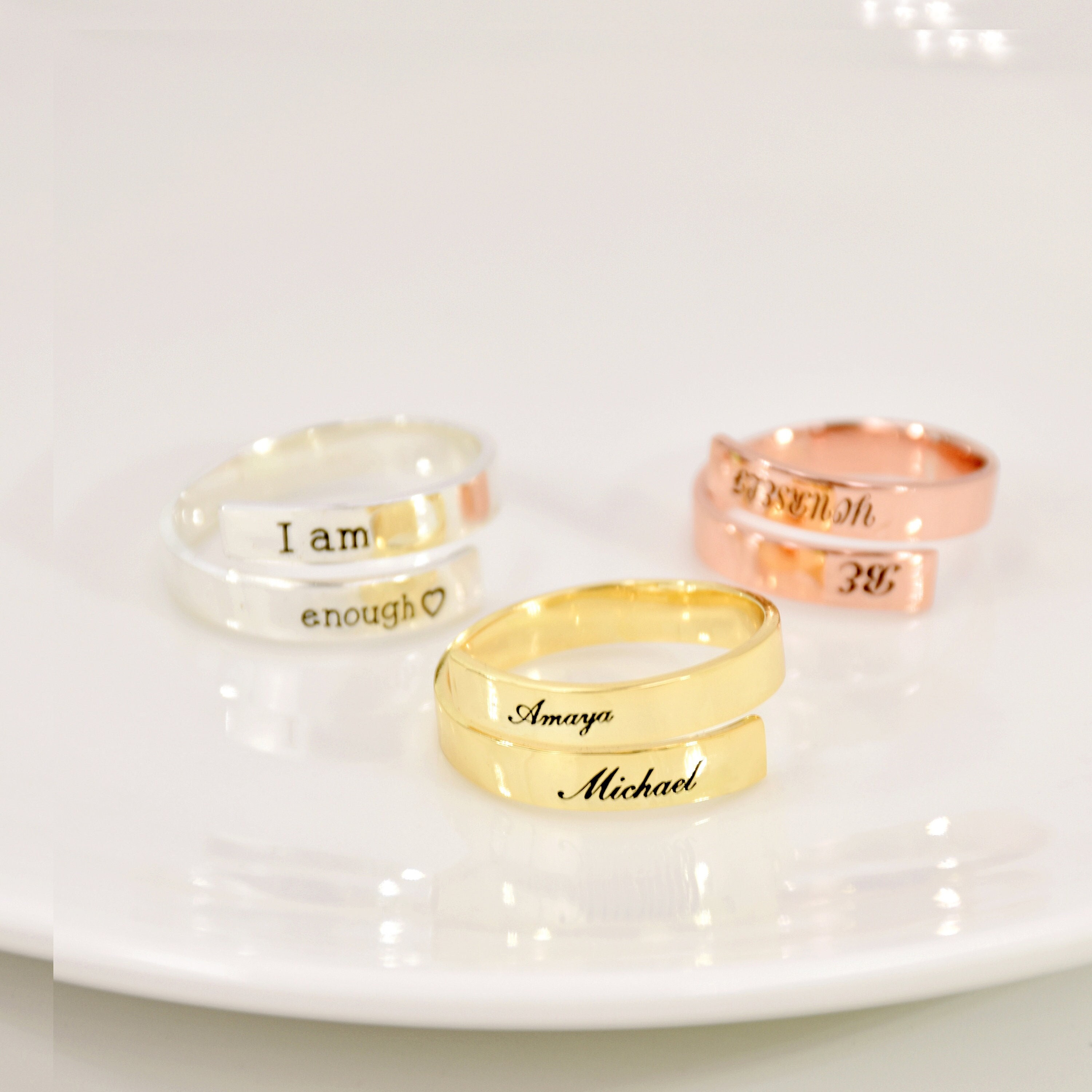 Engraved Double Name Ring Two Name Rings, Couples Names, Customized ...