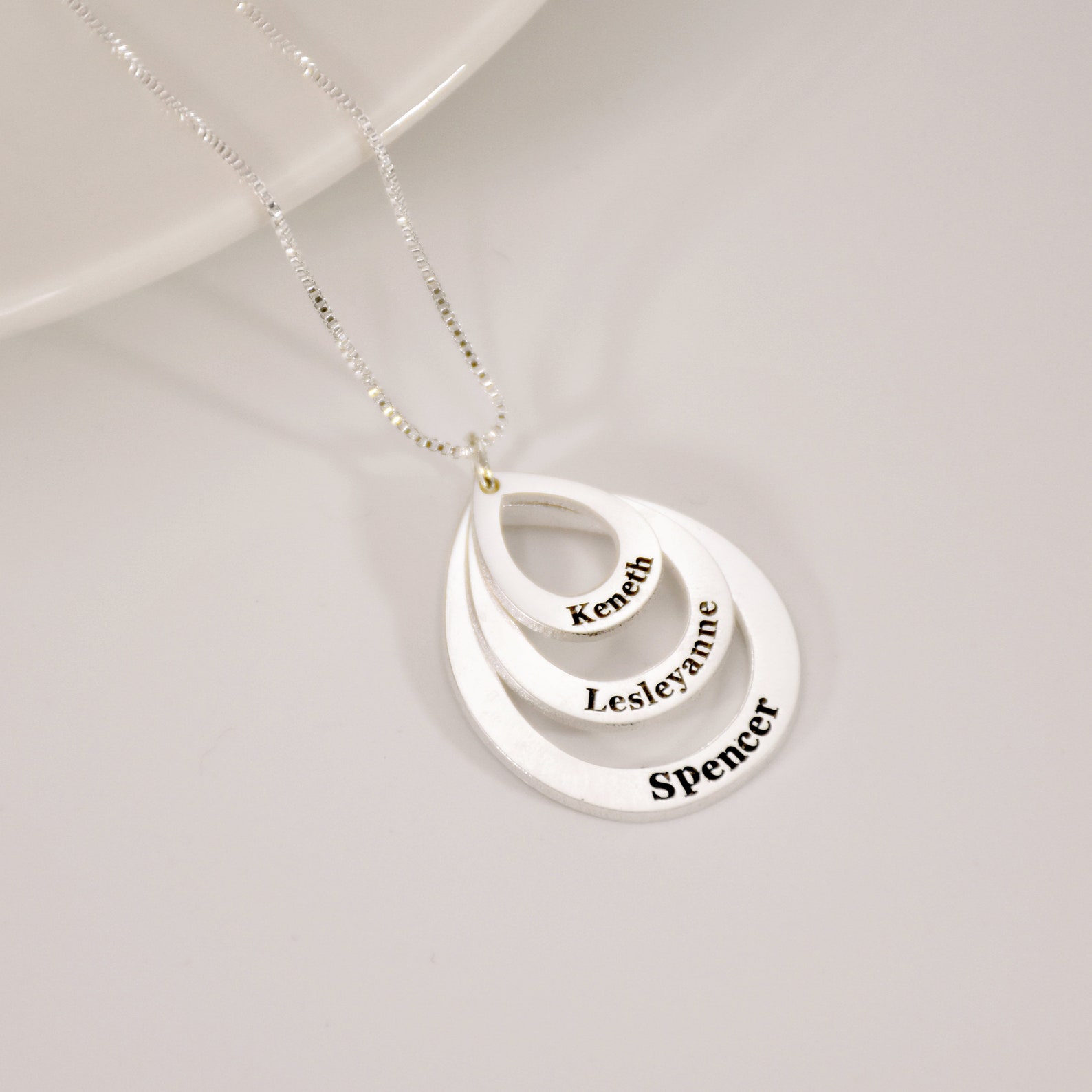 Personalized Drop Shaped Family Necklace, Name Necklace, Family Names ...