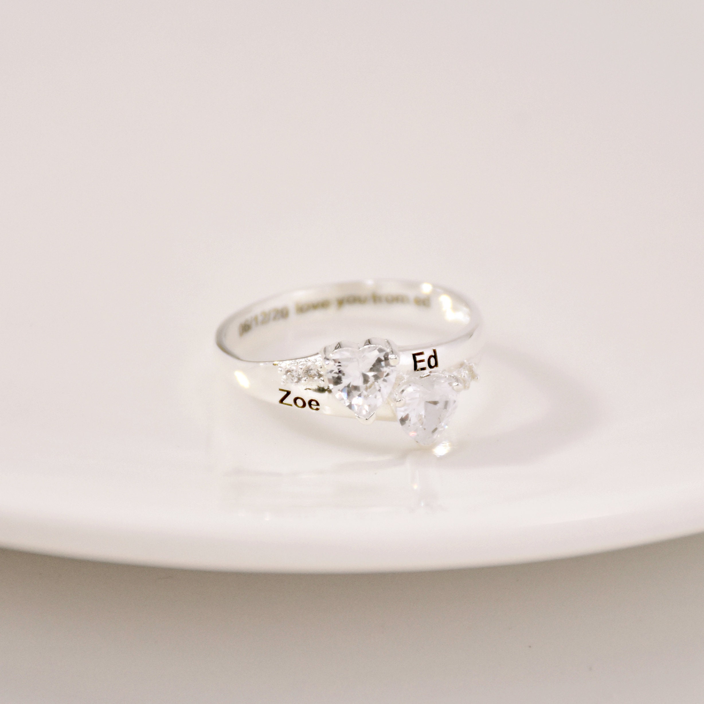 Double Heart Birthstone Ring Personal Engraving Ring Heart | Etsy