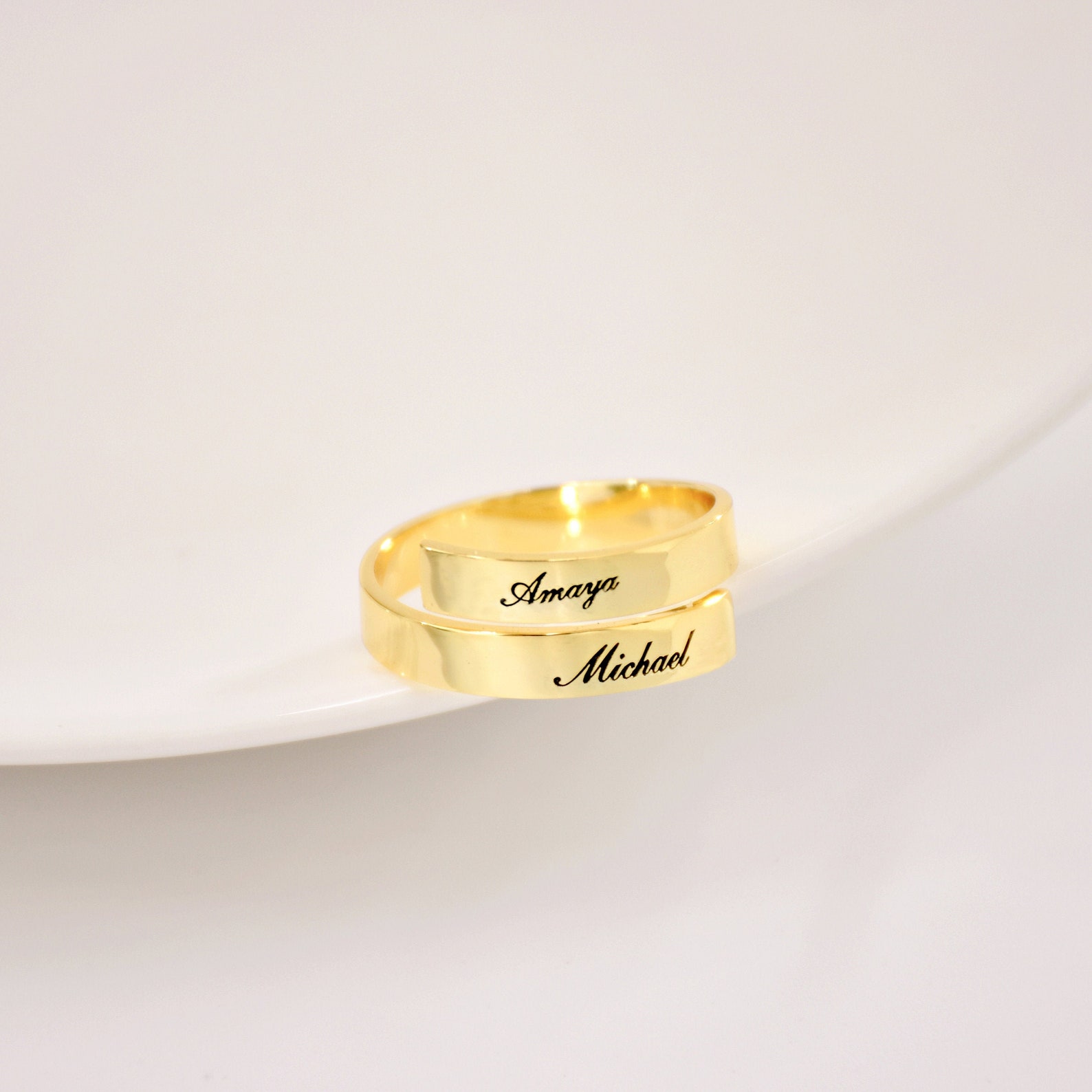 Engraved Double Name Ring Two Name Rings, Couples Names, Customized ...