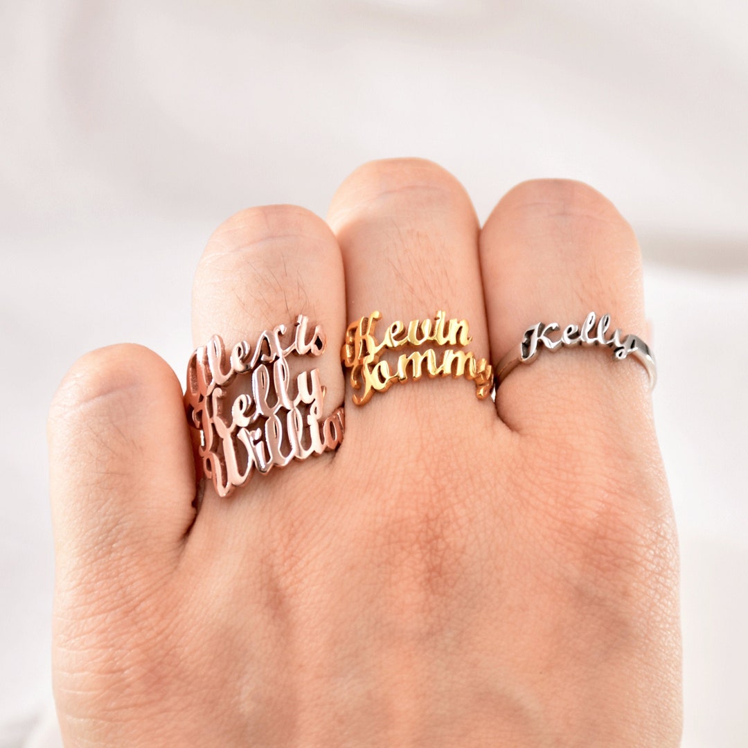 Personalized Two Name Ring, Multiple Name Ring, Double Name Ring ...