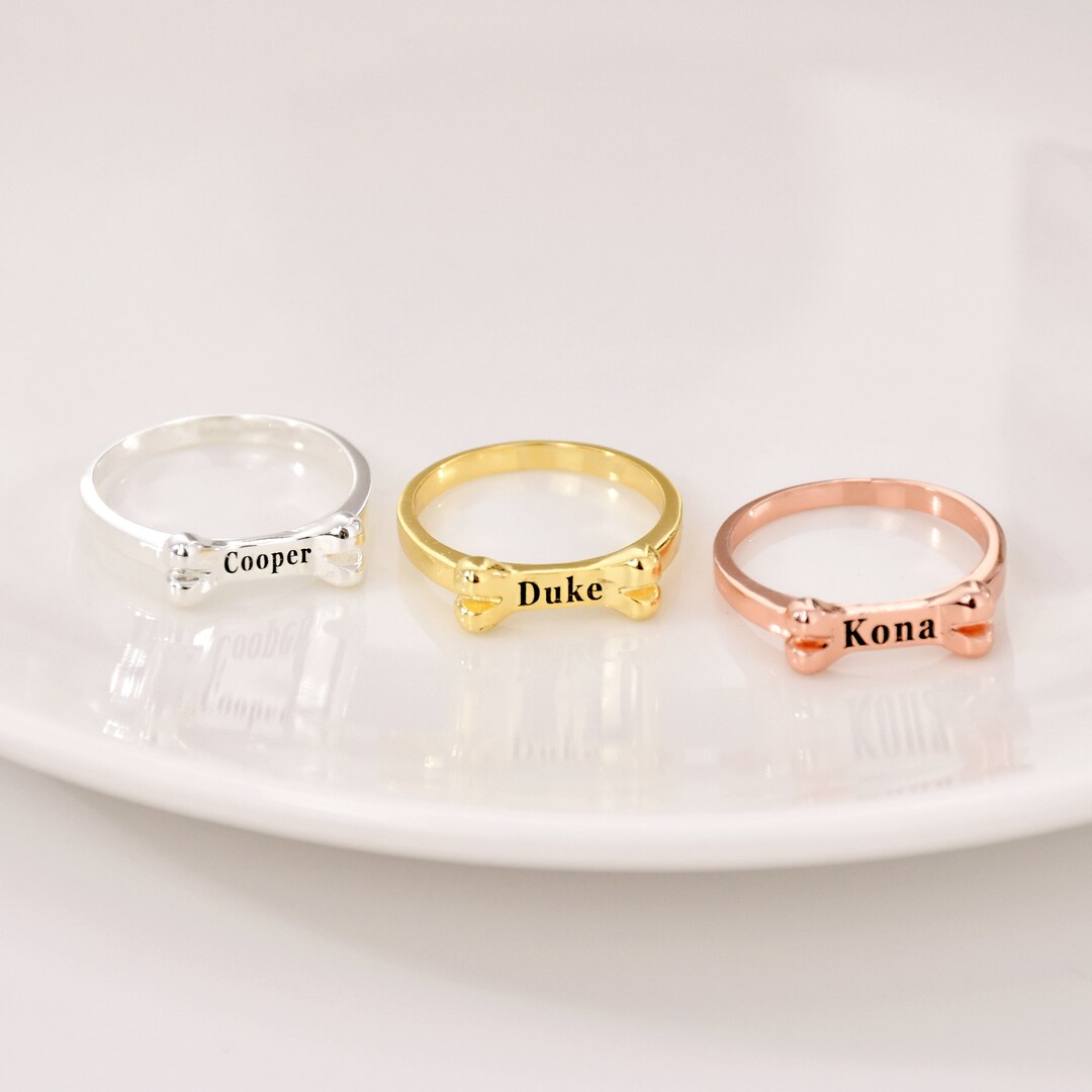 Personalized Dog Shaped Bone Pup Ring, Dog Memorial Ring, Custom Dog ...