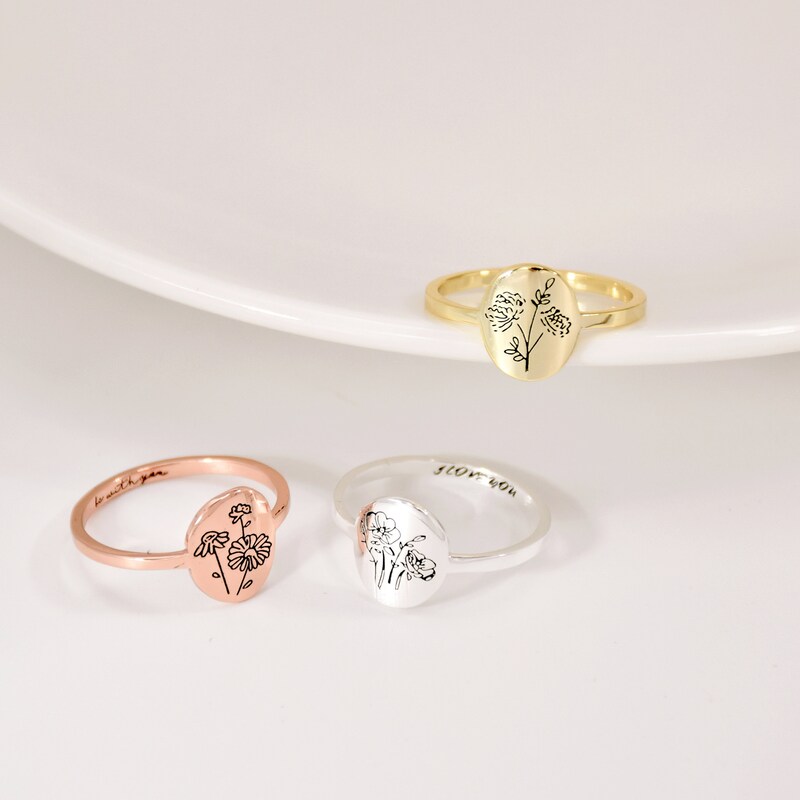 Wildflower Signet Ring - Etsy
