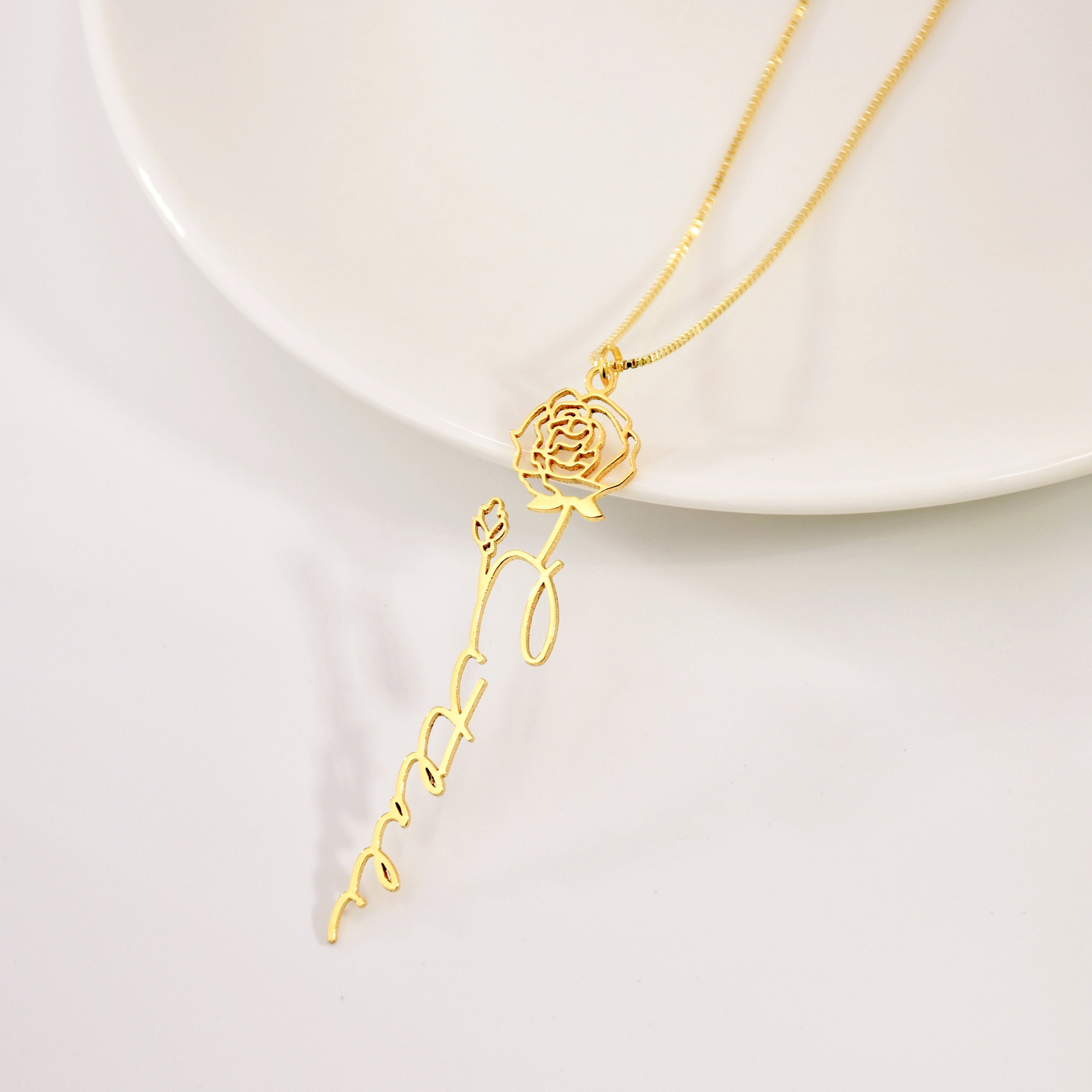 Floral Name Necklace Custom Birth Flower Name Necklace - Etsy UK