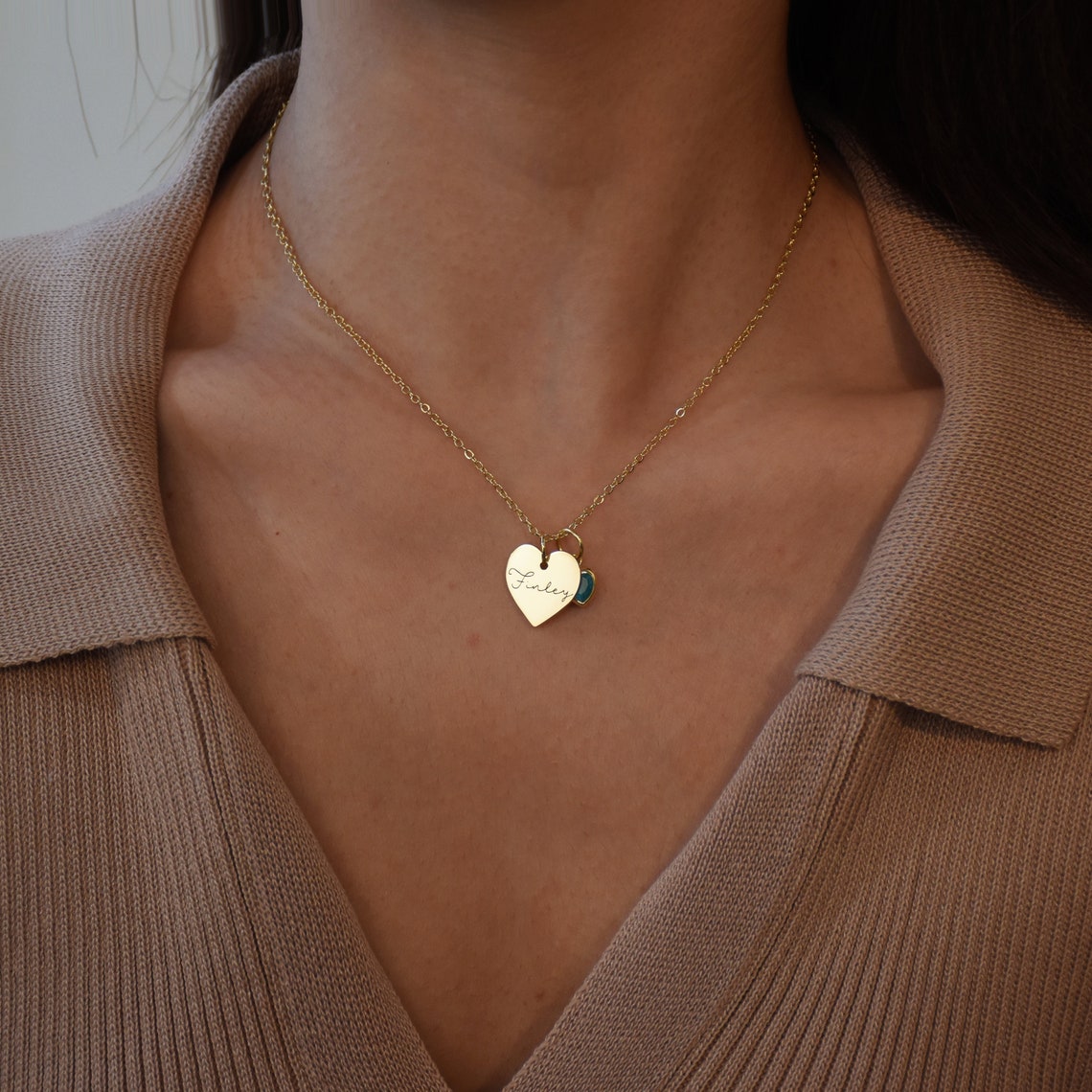 Heart Shape Birthstone Necklace, Heart Personalised Name Necklace ...