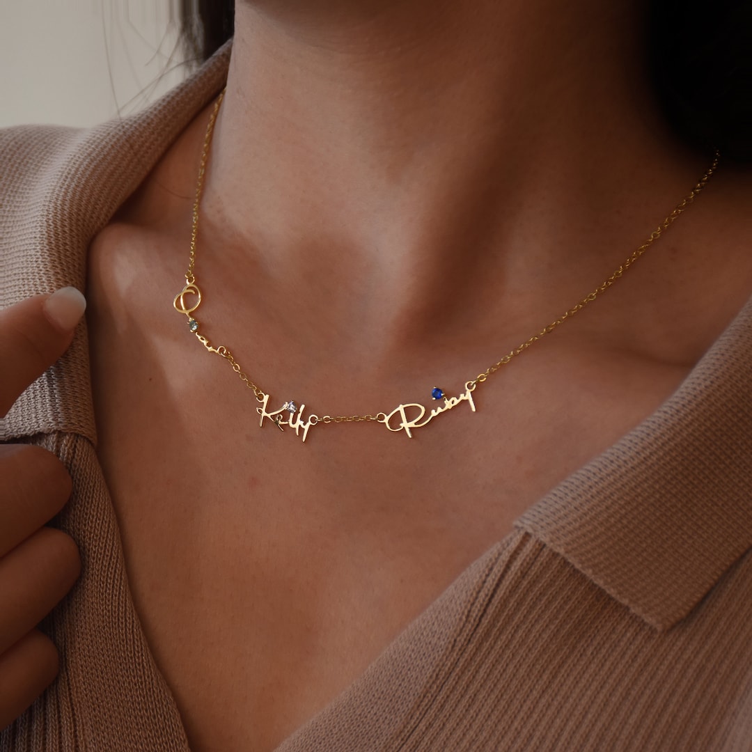 Multiple Name Necklace, Custom Family Birthstone Necklace, Name ...