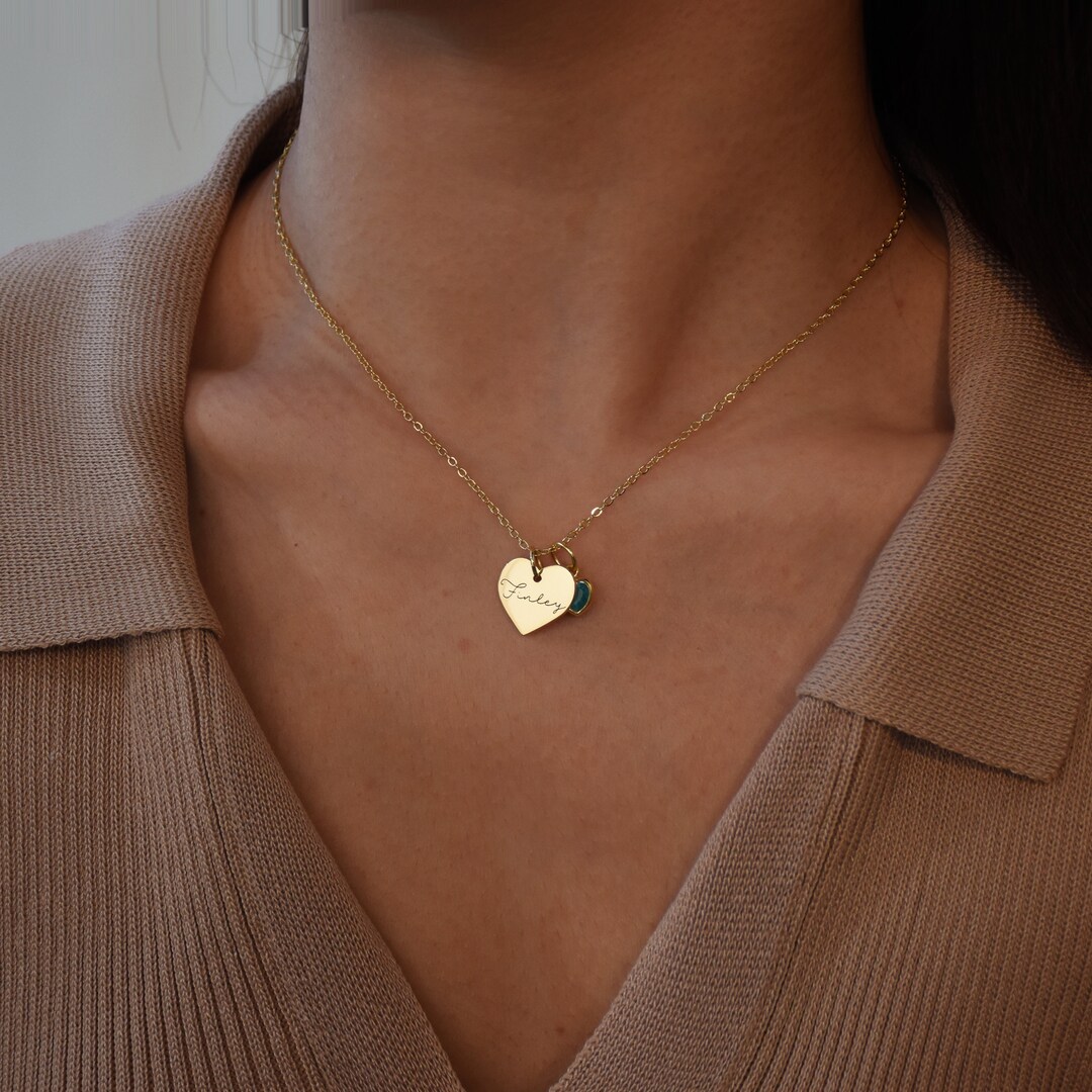 Heart Shape Birthstone Necklace, Heart Personalised Name Necklace ...