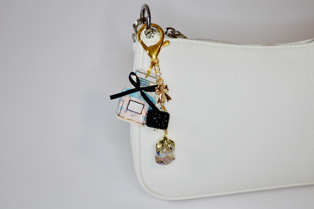 Iridescent Perfume Bottle Purse Charm With Dangler | Keychain | Purse ...