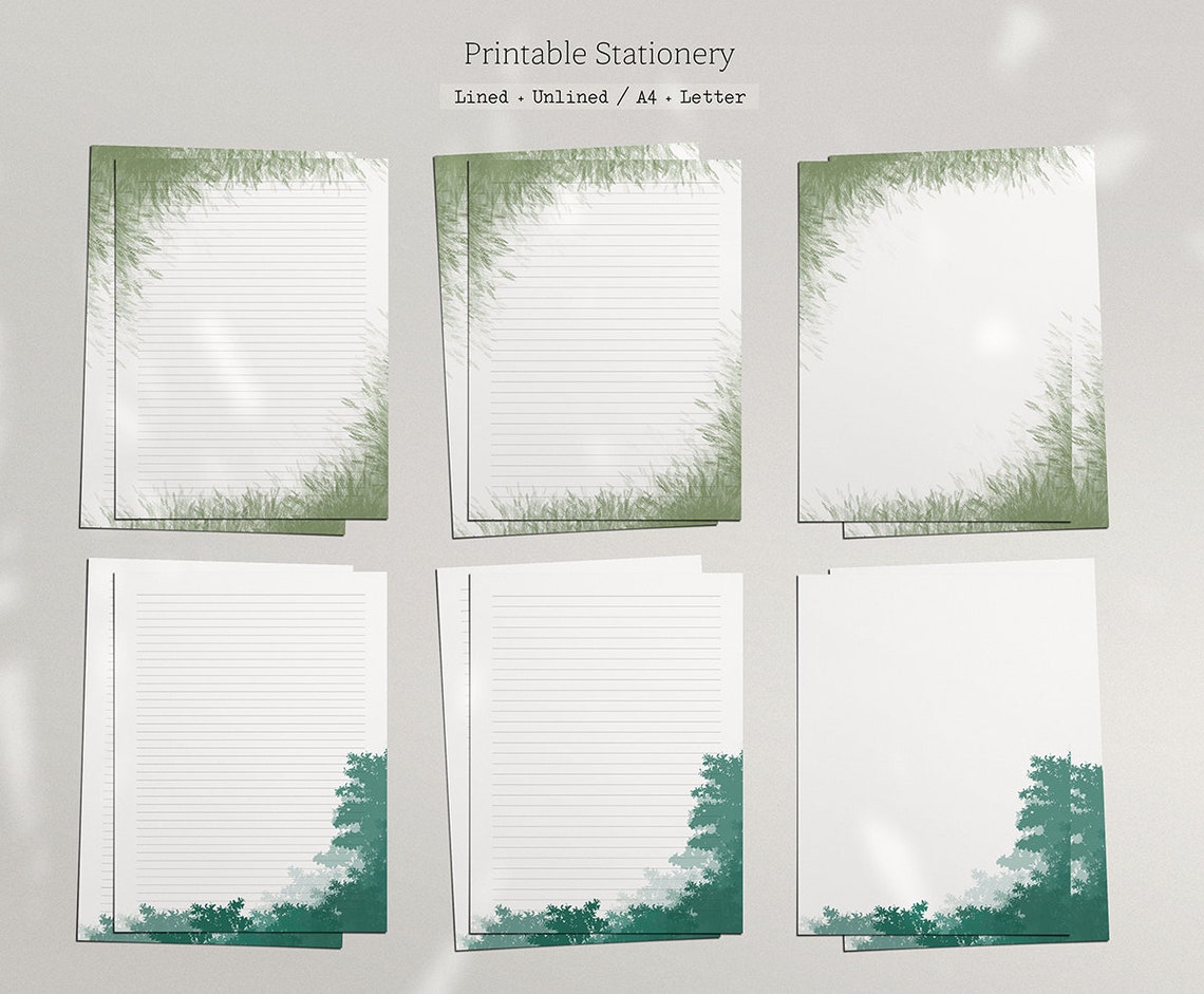 Green Tree Letter Writing Set, A4/letter/lined/unlined/pdf/jpg ...