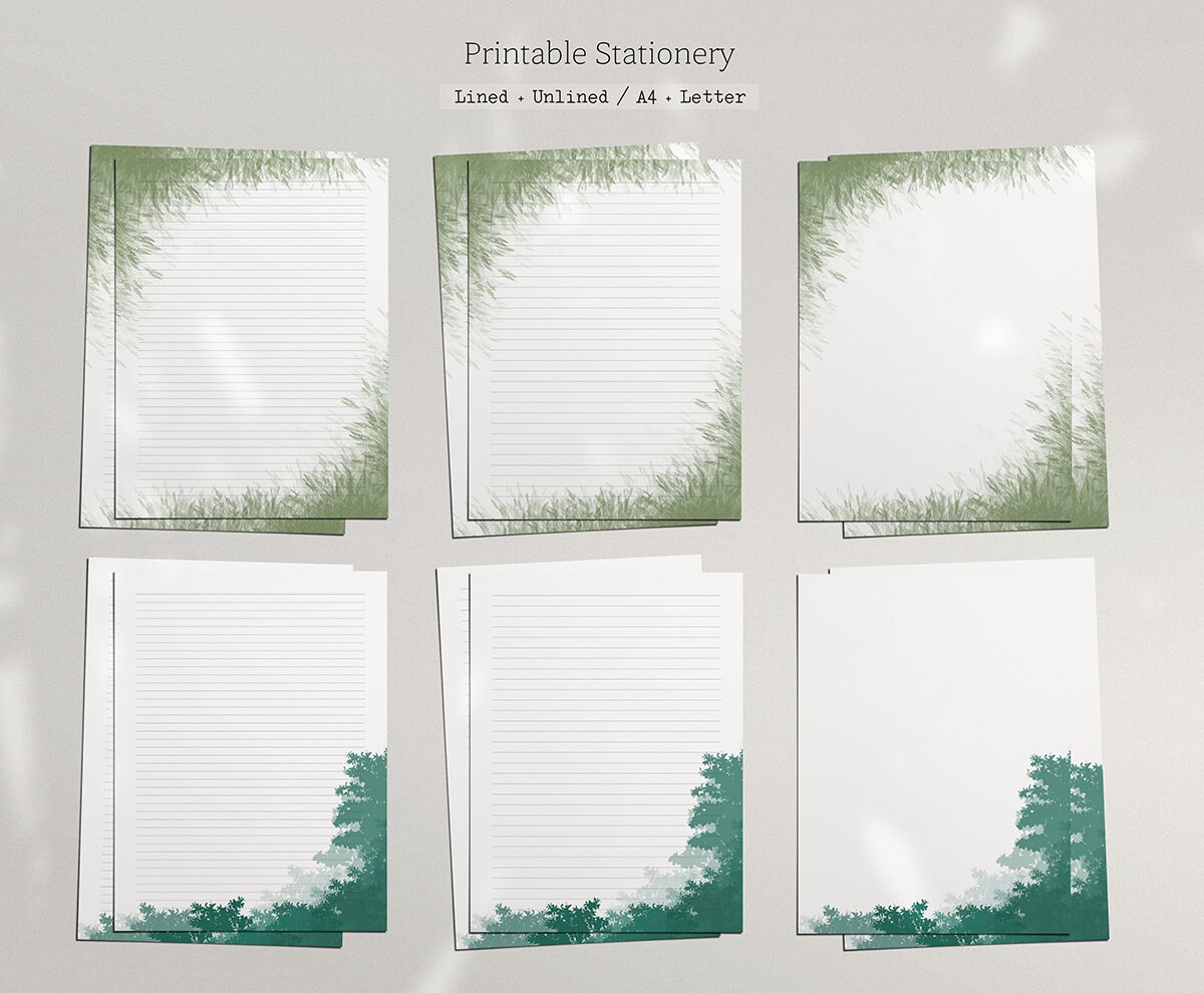 Green Tree Letter Writing Set, A4/letter/lined/unlined/pdf/jpg ...